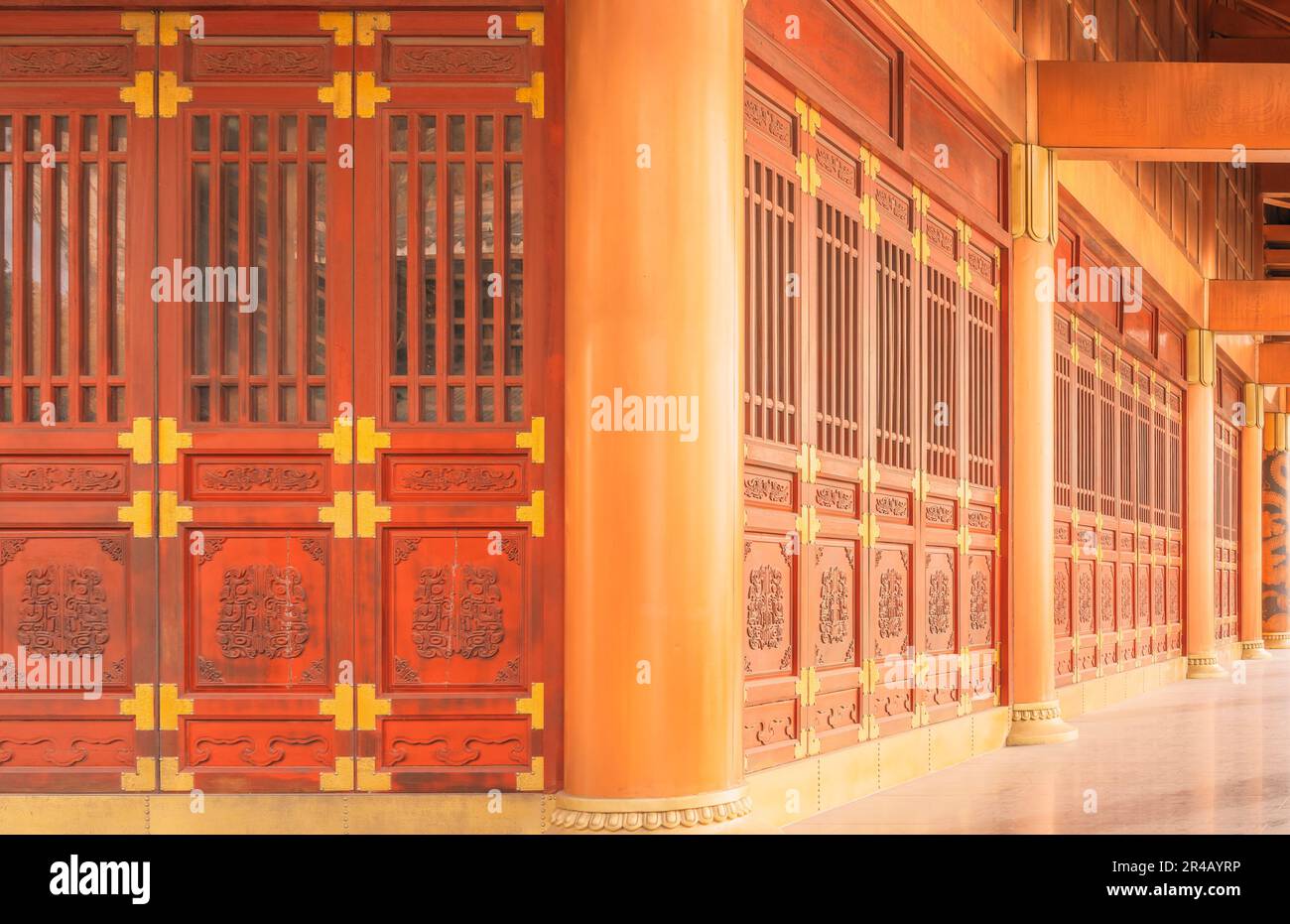 An exterior view of a typical Chinese building featuring a hallway with ...