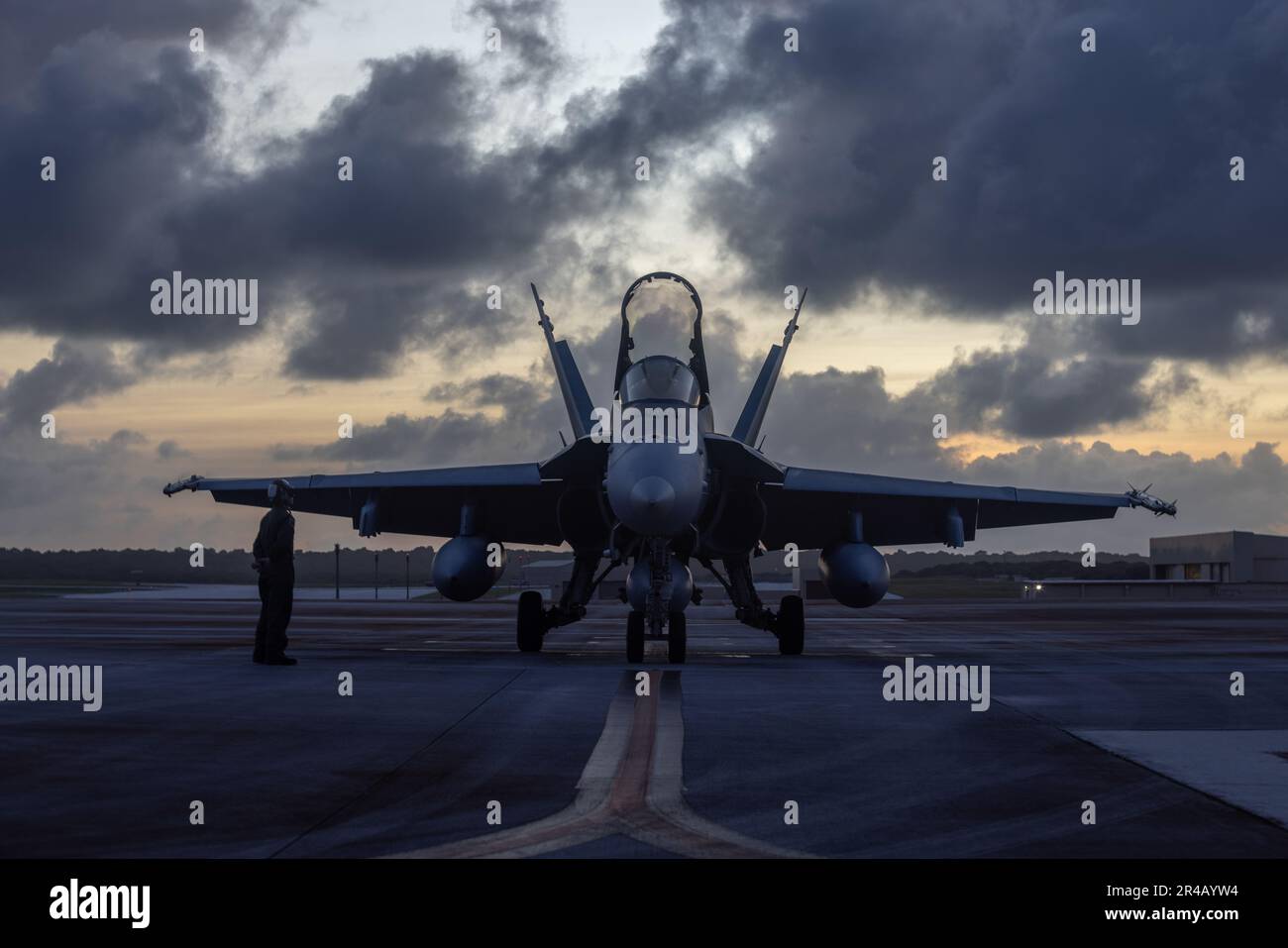 A U.S. Marine with Fighter Attack Squadron (VMFA) 312 visually inspects ...