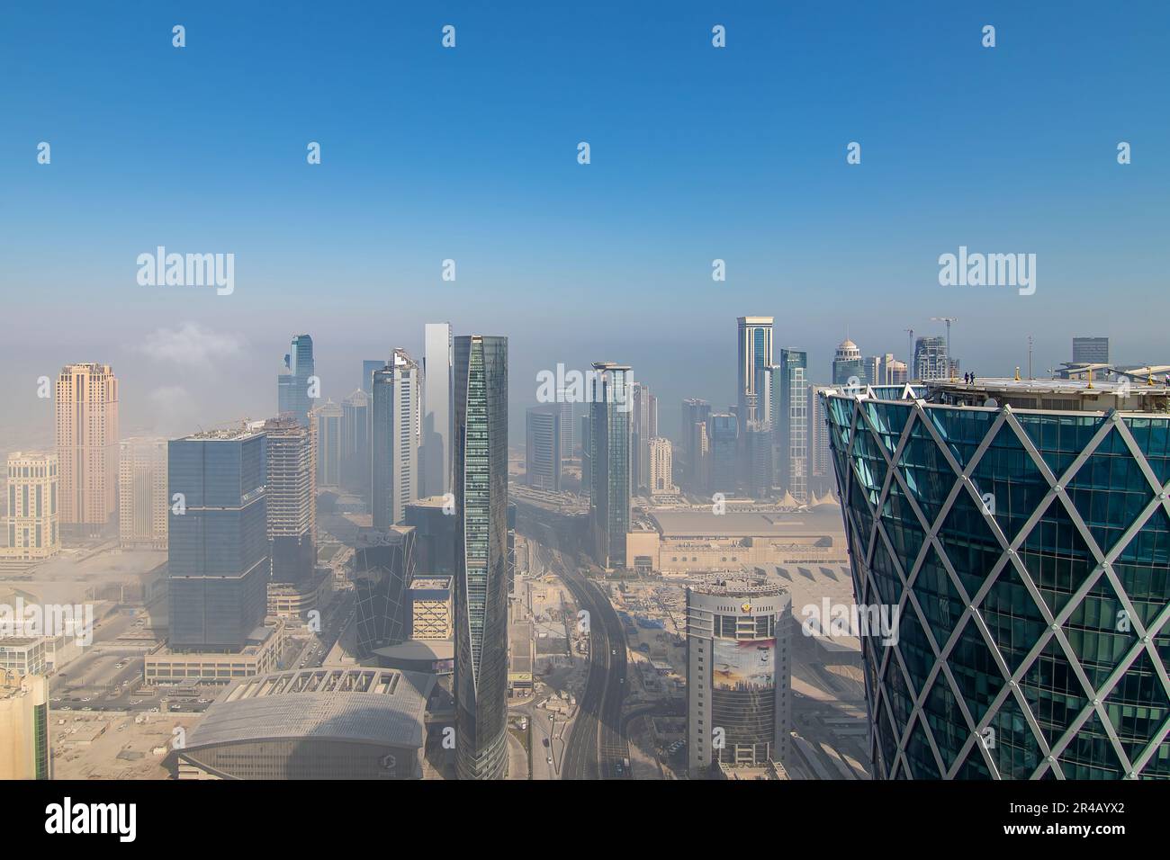 Aerial view of west bay Doha foggy Morning Stock Photo - Alamy
