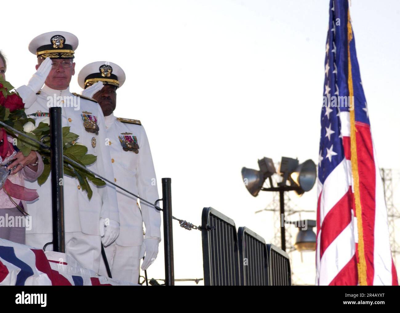 US Navy Chief of Naval Operations Adm. Vern Clark salutes the national ...