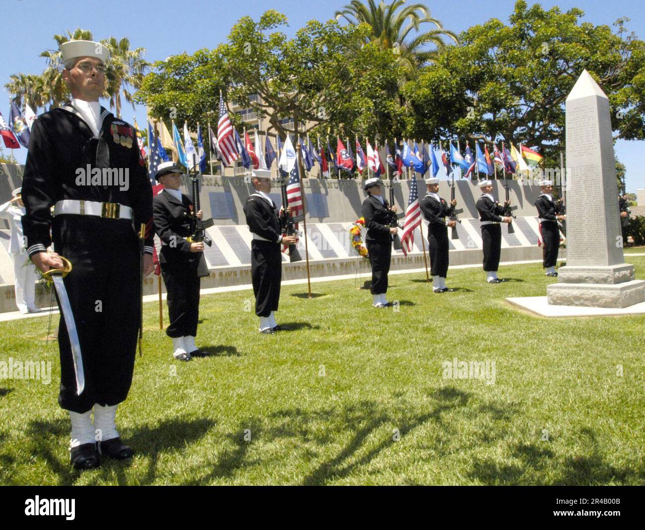 US Navy A U.S. Navy color guard presents arms in preparation for a 21 ...