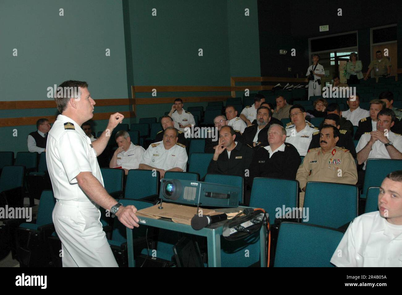 US Navy Naval attaches from 33 countries listen to a briefing by Naval ...