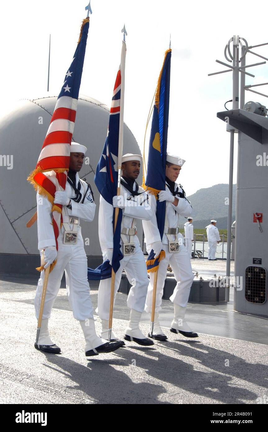 US Navy The color guard aboard the Seventh Fleet command ship USS Blue ...