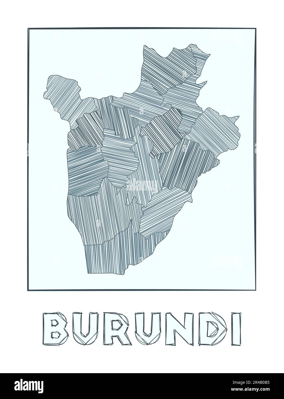 Sketch map of Burundi. Grayscale hand drawn map of the country. Filled ...