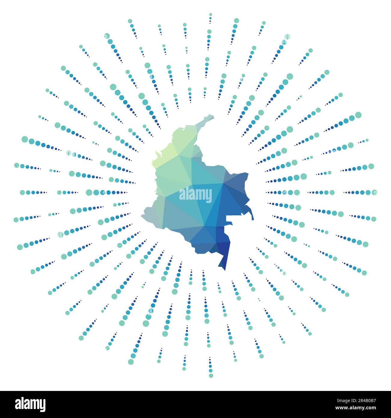 Shape of Colombia, polygonal sunburst. Map of the country with colorful ...
