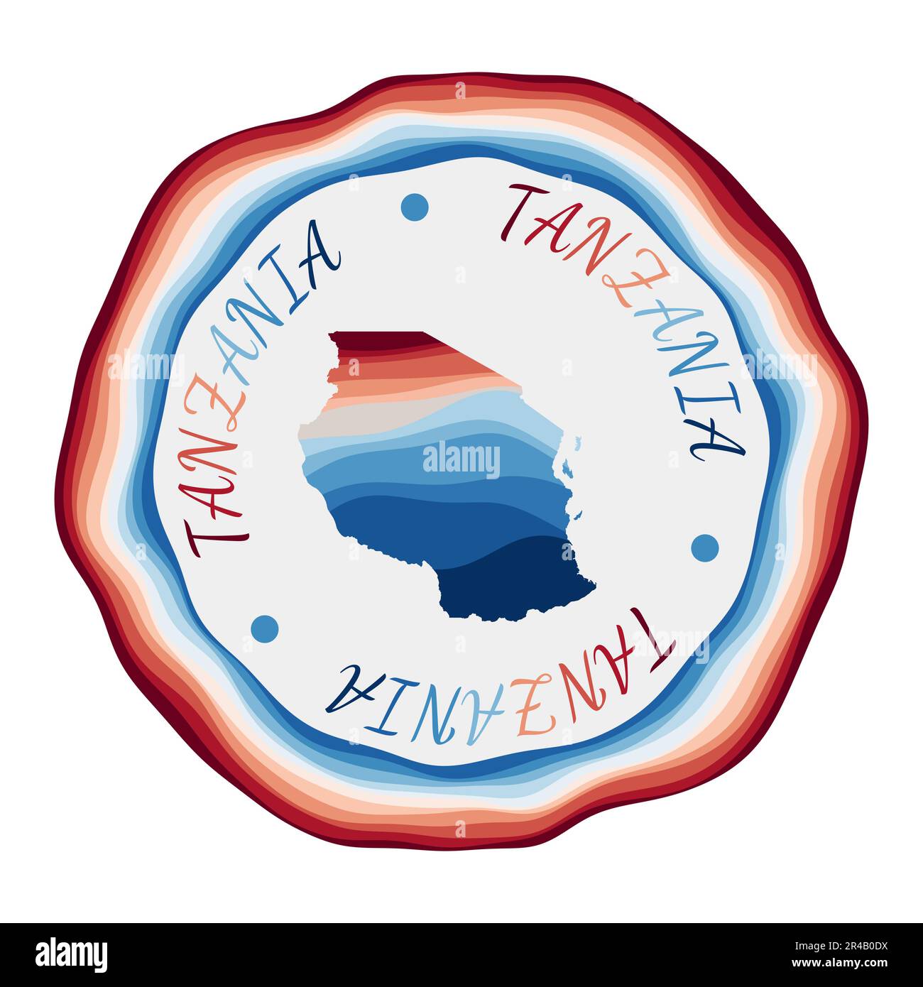 Tanzania badge. Map of the country with beautiful geometric waves and ...