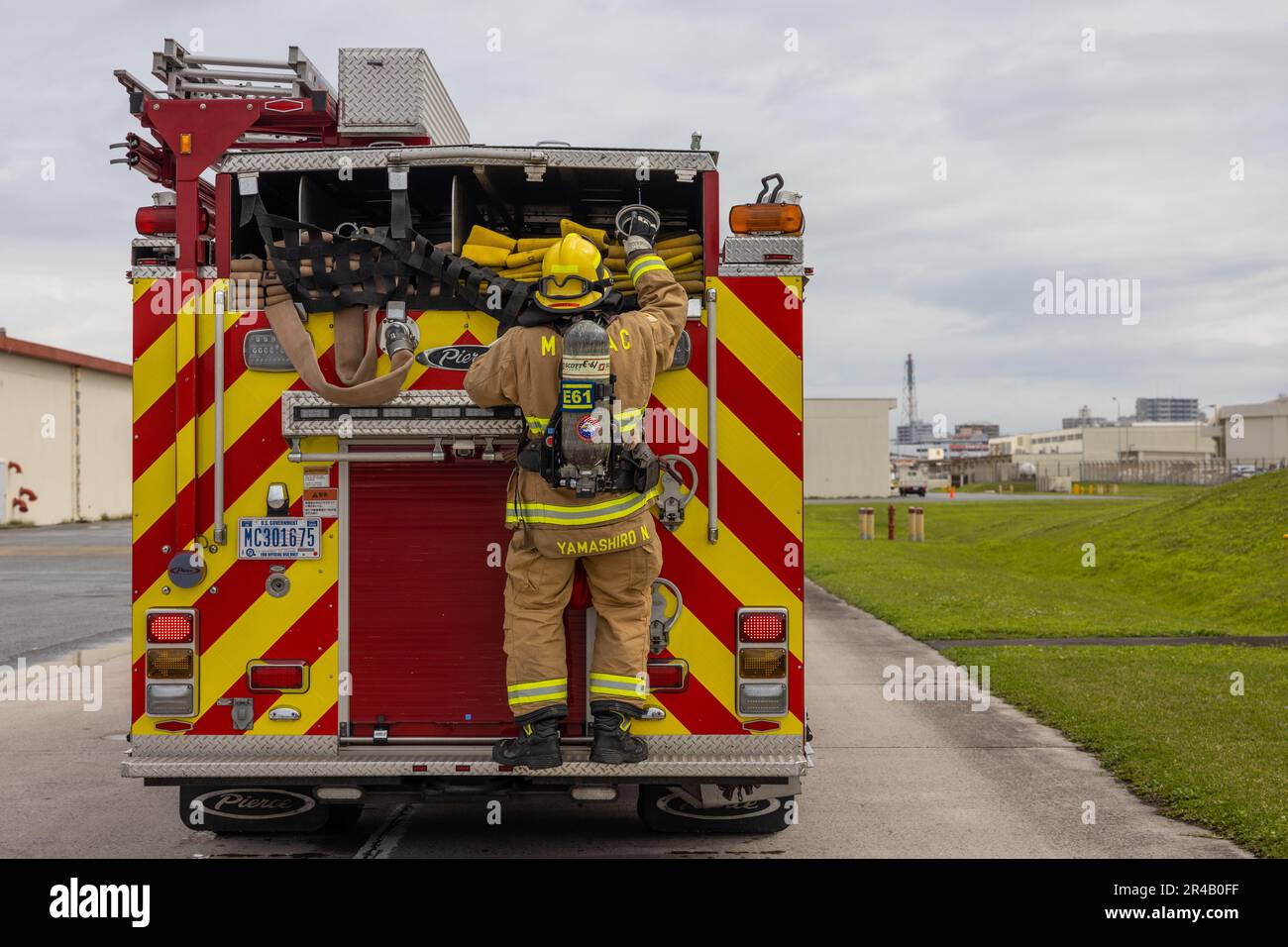 Naoki Yamashiro, a firefighter with Camp Kinser Fire Station, Marine ...
