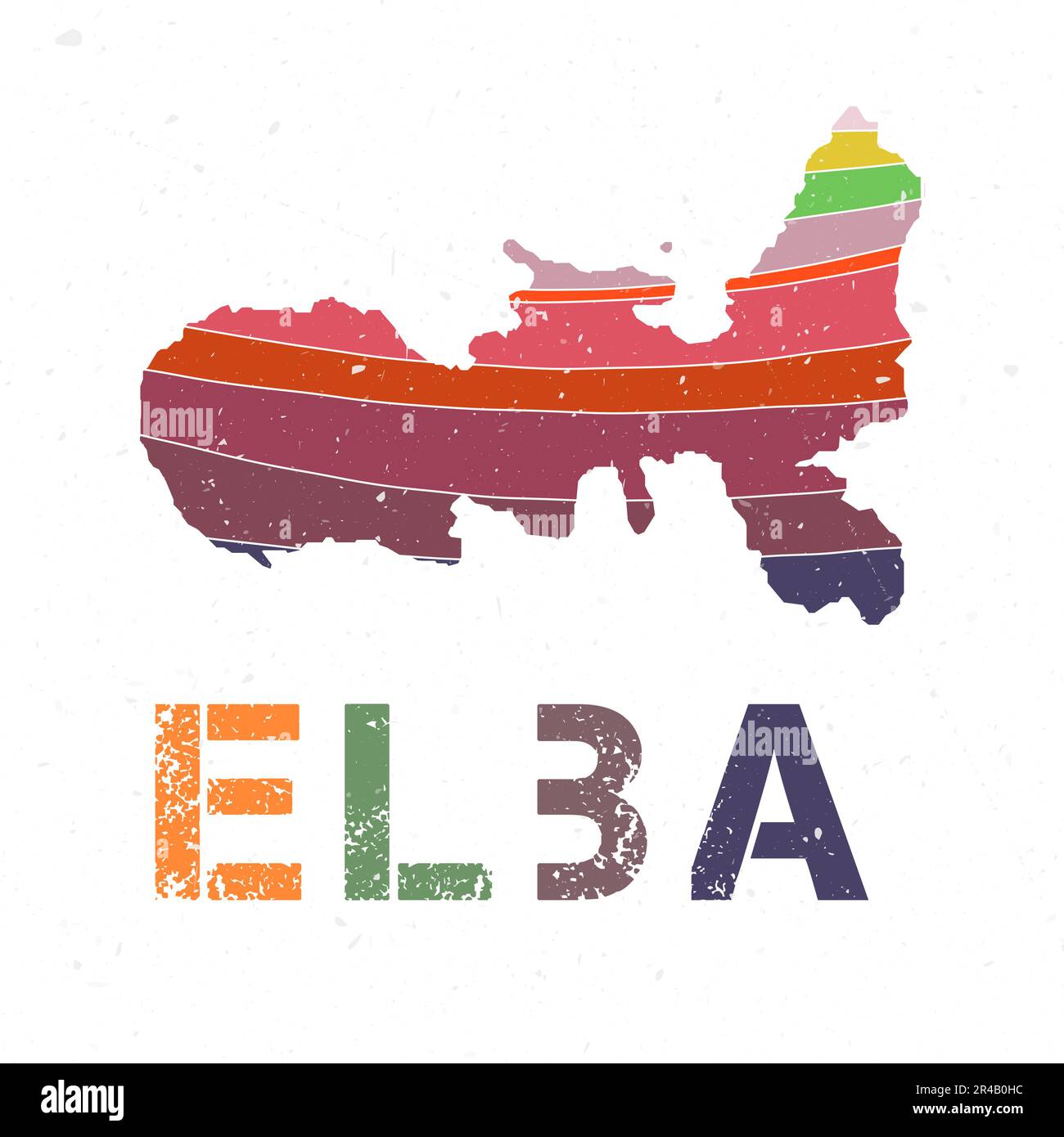 Elba map design. Shape of the island with beautiful geometric waves and ...