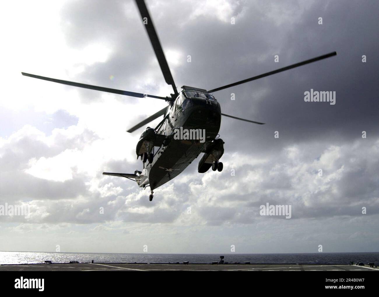 US Navy The UH-3H Sea King helicopter embarked aboard USS Blue Ridge (LCC 19), takes off during ...