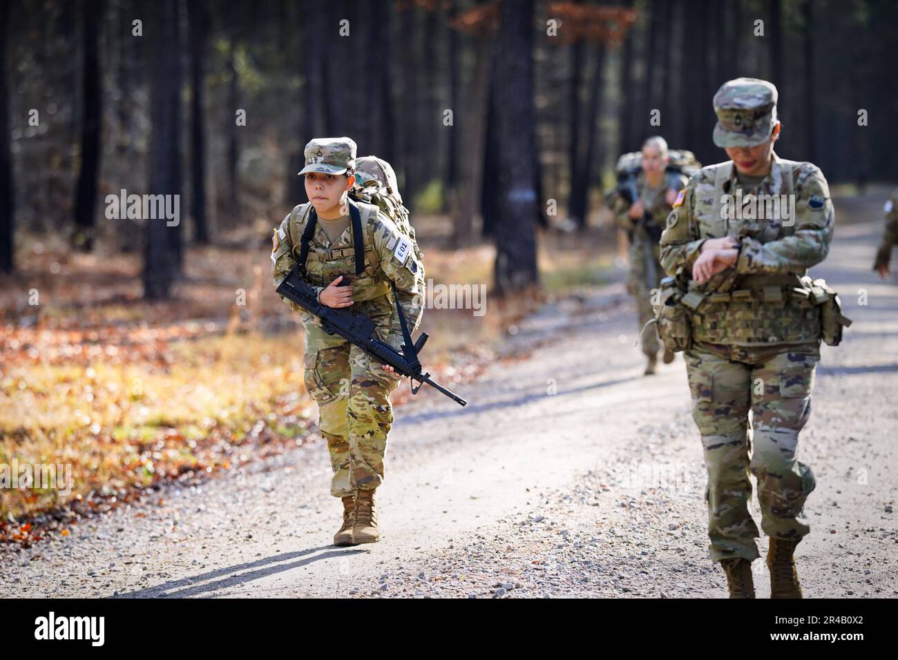 A Soldier completes the 12-mile ruck march event Tuesday during the ...
