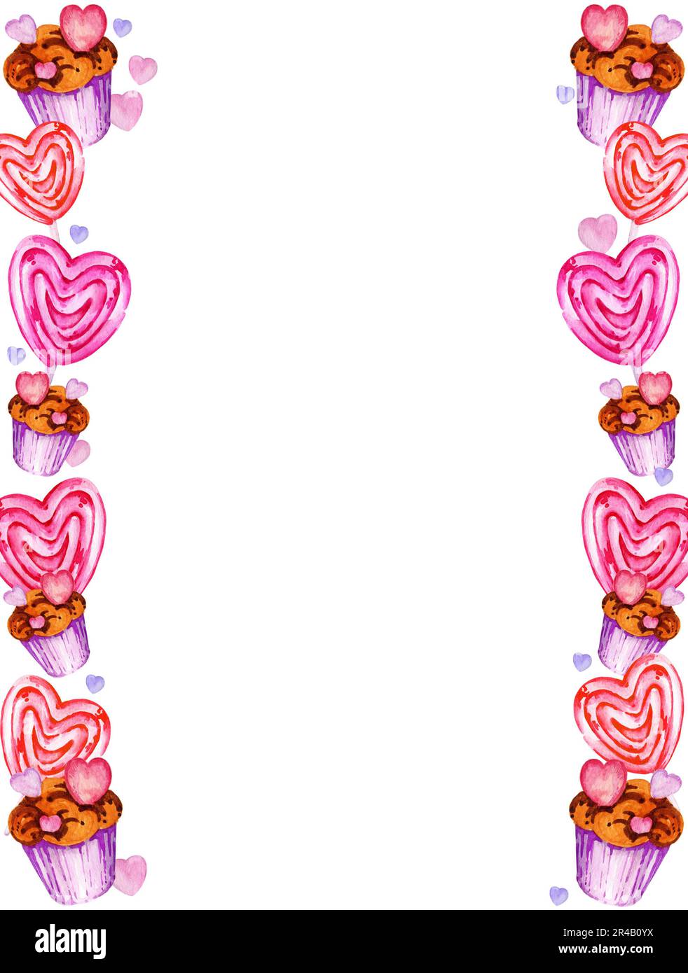 watercolor border with heart to Valentine day theme, hand draw ...