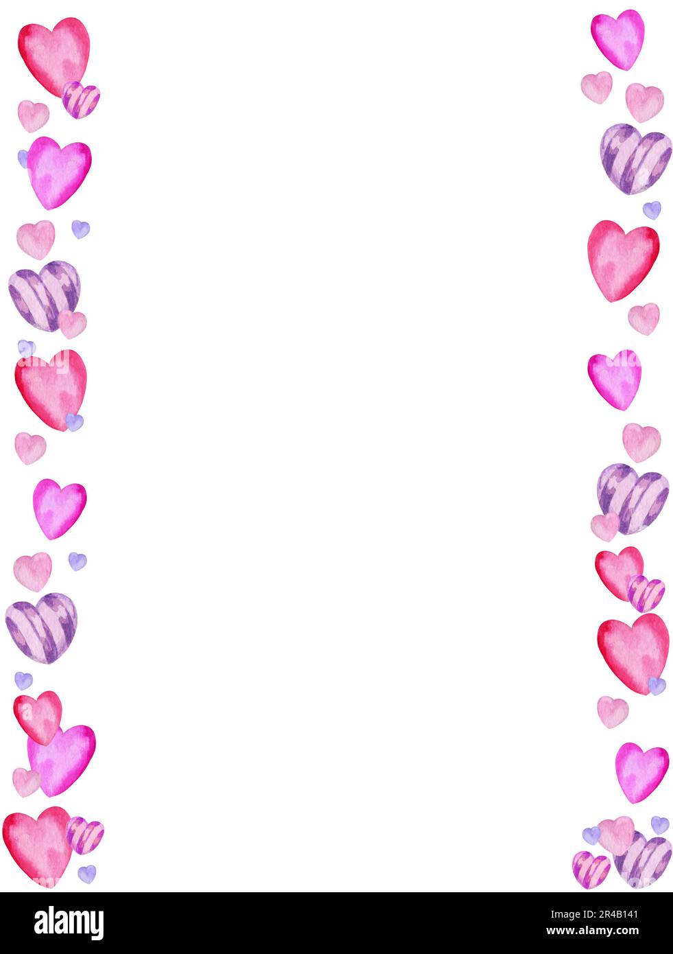 watercolor border with heart to Valentine day theme, hand draw ...