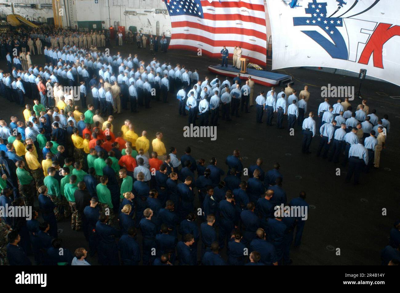 US Navy Sailors stand in formation during a frocking ceremony in the ...