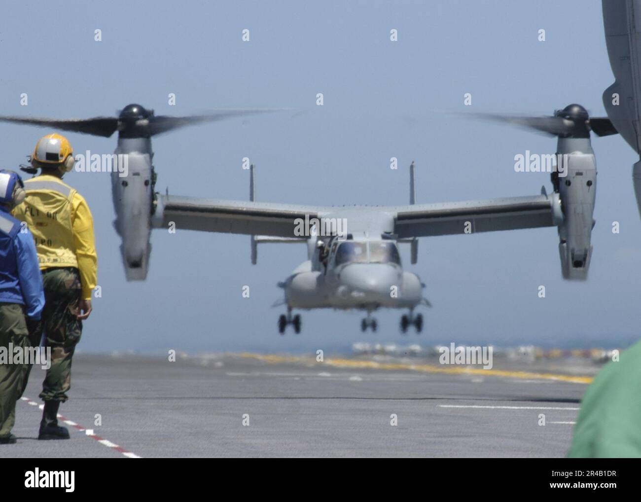 US Navy A MV-22 Osprey takes off from the flight deck aboard the amphibious assault ship USS ...
