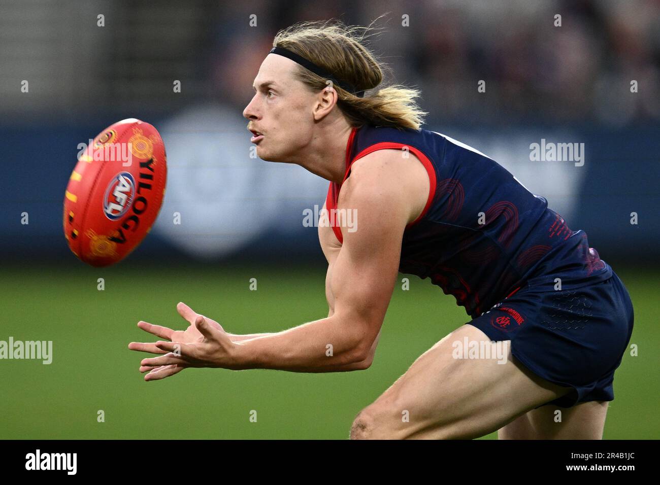 Charlie Spargo of Melbourne during the AFL Round 11 match between the ...