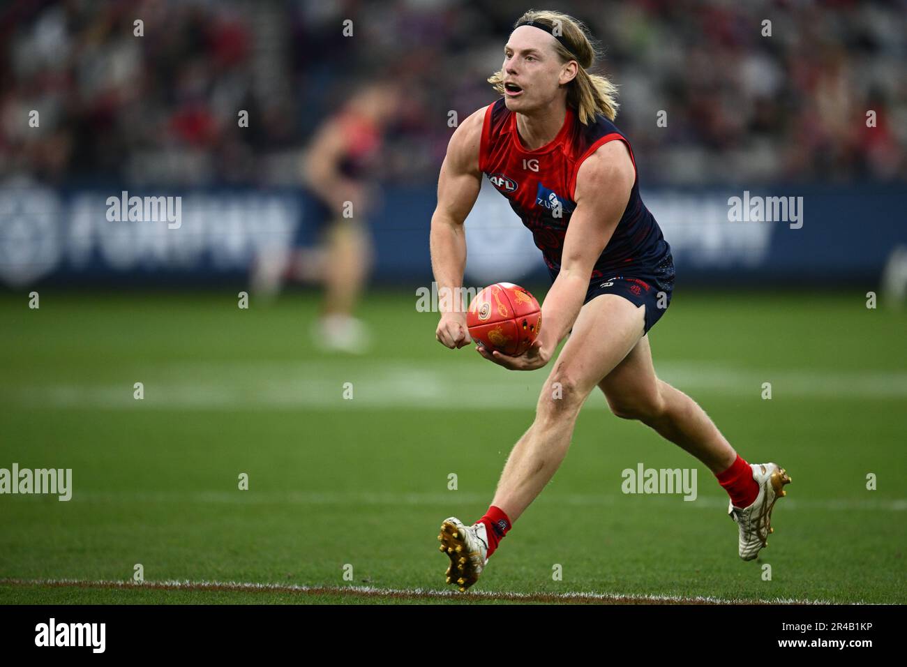 Charlie Spargo of Melbourne during the AFL Round 11 match between the ...