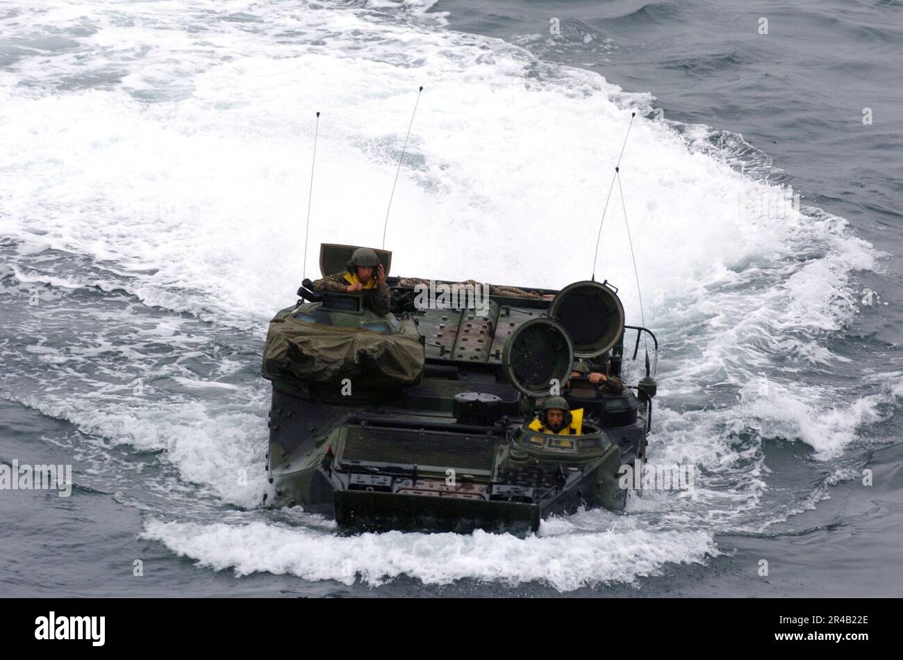 US Navy An amphibious assault vehicle makes its way through the Pacific ...