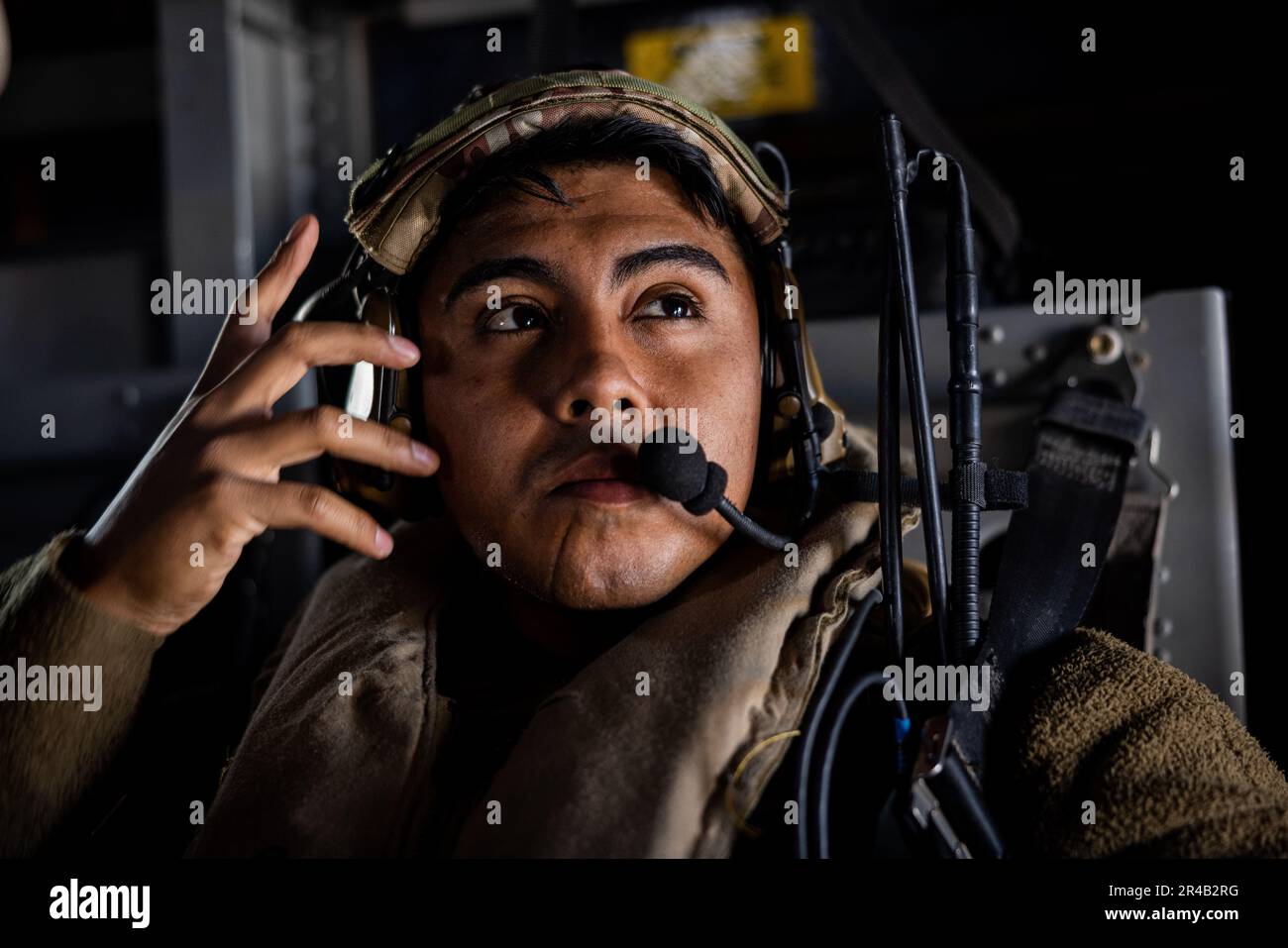 U.S. Marine Corps Sgt. David Funesmendoza, a radio operator with 3rd landing support battalion ...