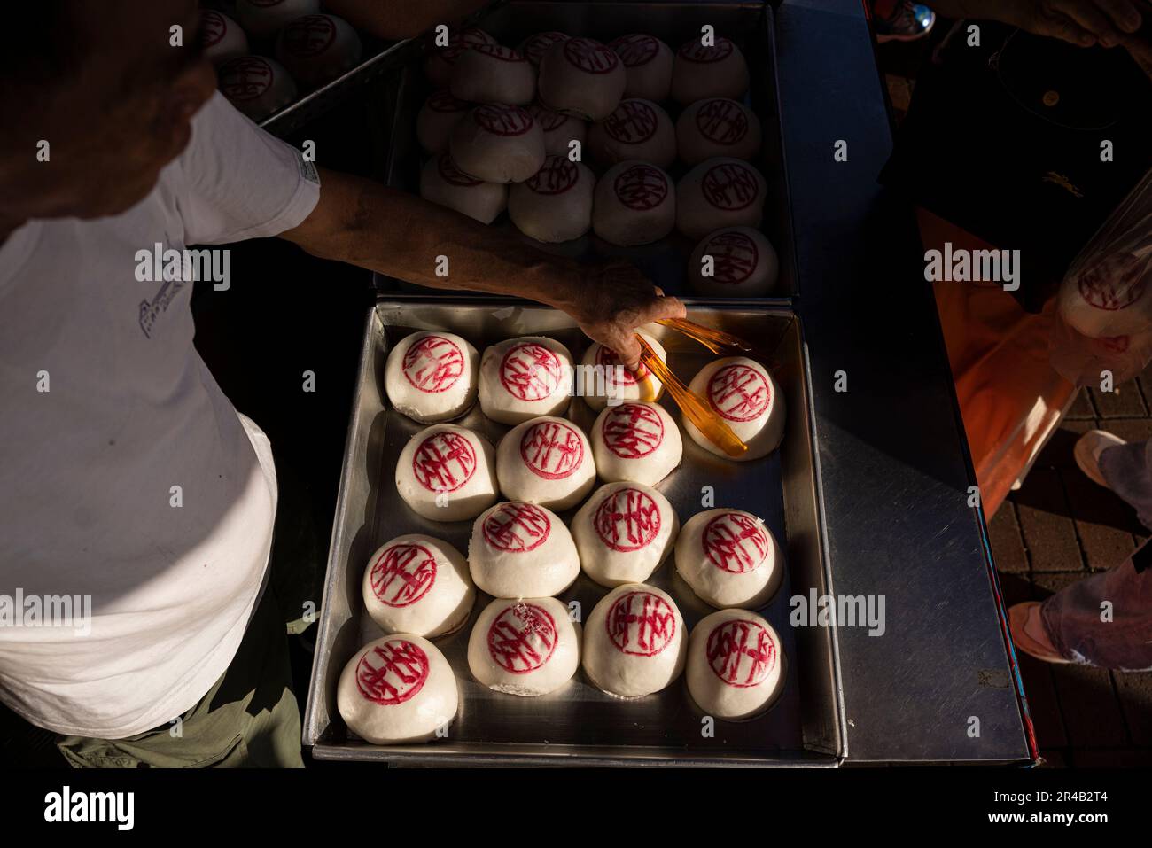 "Ping On" buns displayed for sale for the Bun Festival in Cheung Chau ...