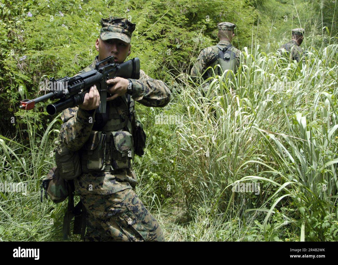 US Navy An alert U.S. Marine Corps Cpl., aims his M-16A1 rifle toward a ...