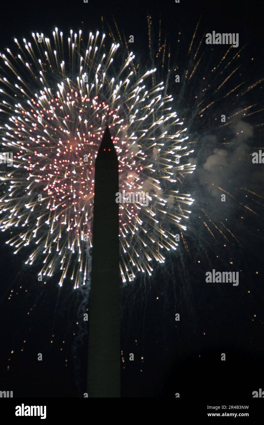 US Navy Fireworks burst above the Washington Monument in celebration of ...