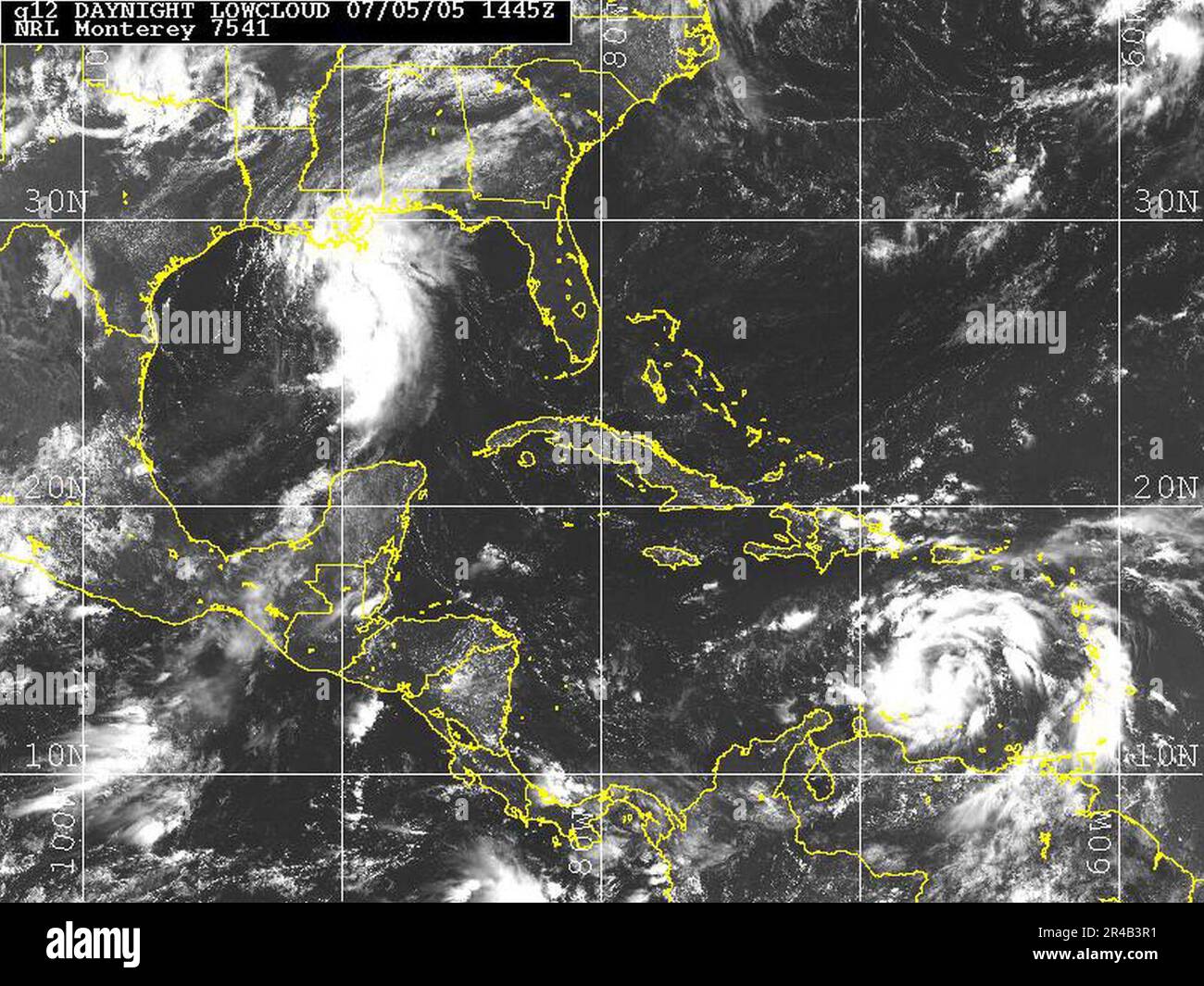 US Navy Satellite image depicting the low cloud reflection of three ...