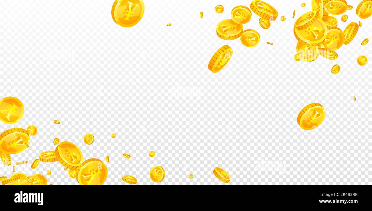 Chinese yuan coins falling. Scattered gold CNY coins. China money ...