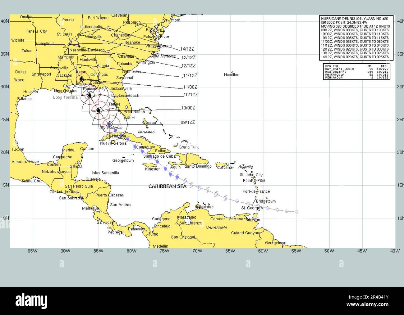 US Navy Graphic depicting the expected track of Hurricane Dennis Stock ...