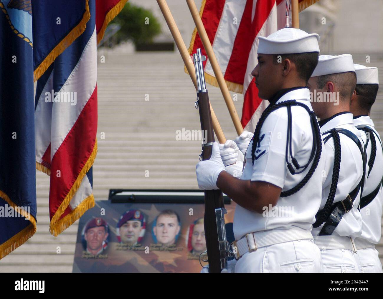 US Navy Sailors assigned to a Naval Station Pearl Harbor color guard ...