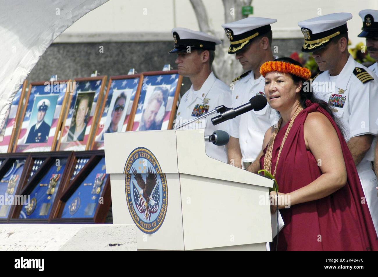 US Navy Kaonohi Aipa sings the Hawaiian Blessing during a memorial ...
