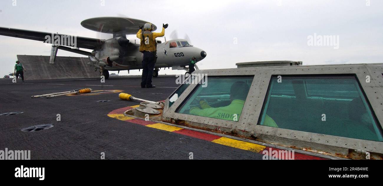 US Navy Catapult shooters watch from the Integrated Catapult Control ...