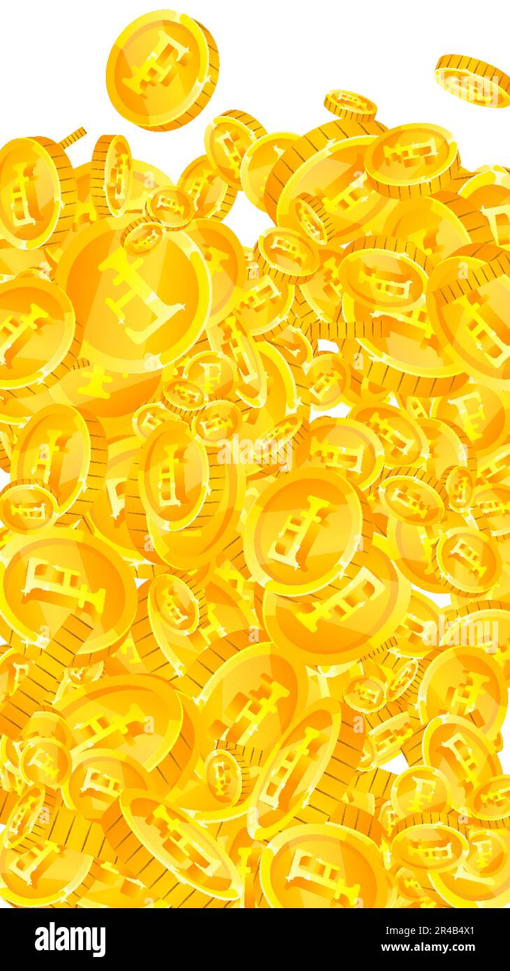 Swiss franc coins falling. Gold scattered CHF coins. Switzerland money ...