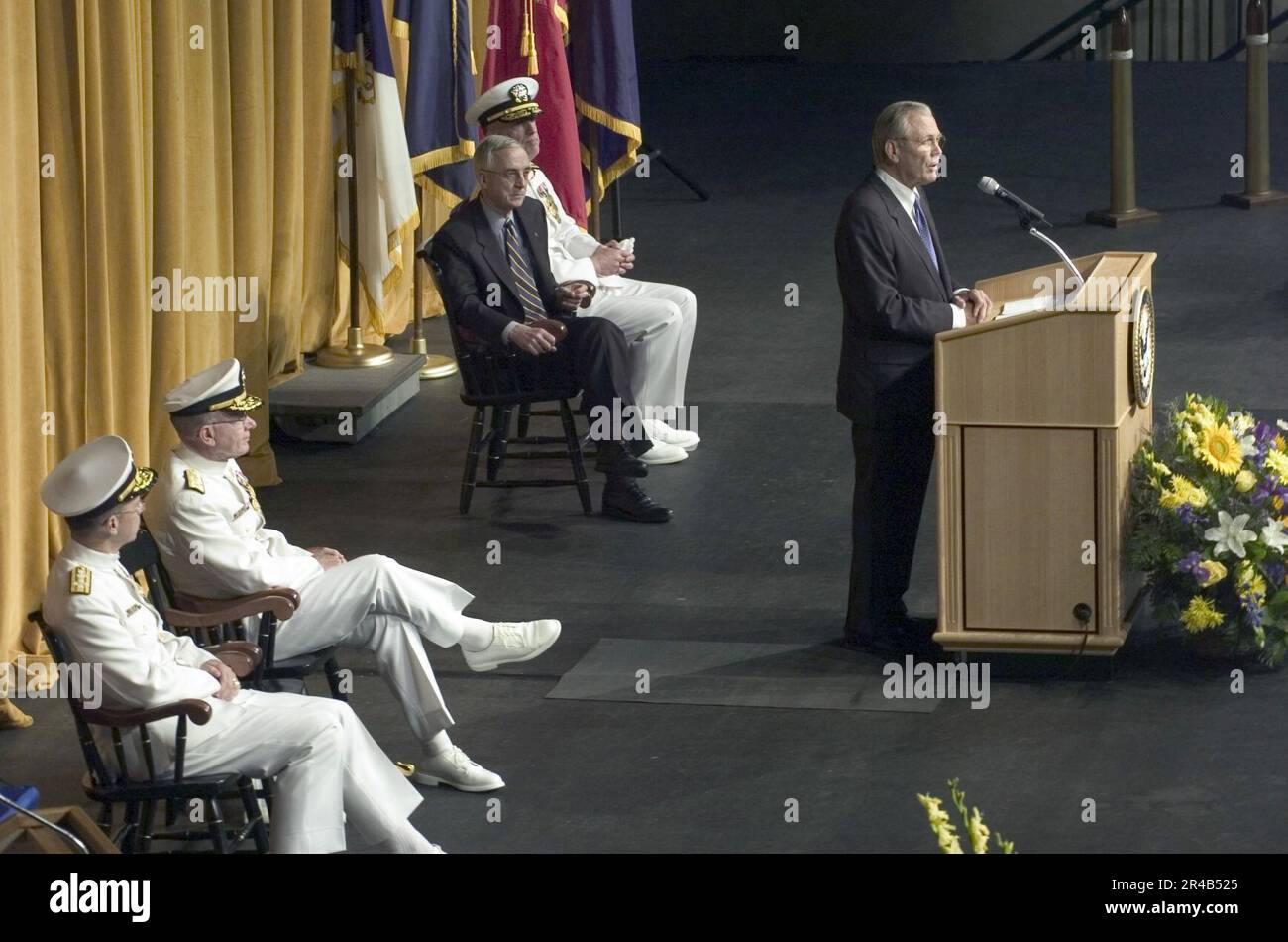 US Navy Secretary of Defense Donald Rumsfeld gives his address at the ...