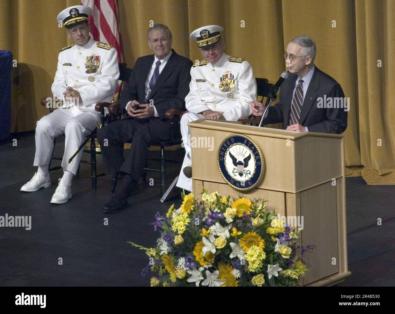 US Navy Secretary of the Navy Gordon England gives his address at the ...