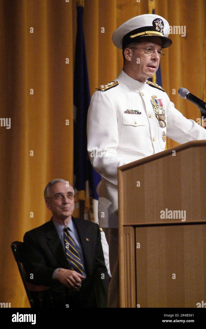 US Navy Adm. Mike Mullen delivers his address as Secretary of the Navy ...