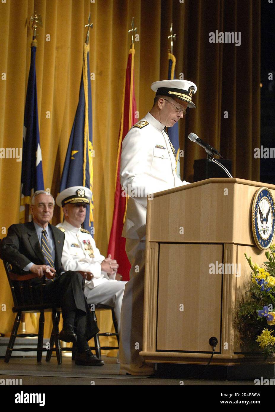 US Navy Adm. Mike Mullen delivers his remarks after relieving Adm. Vern ...