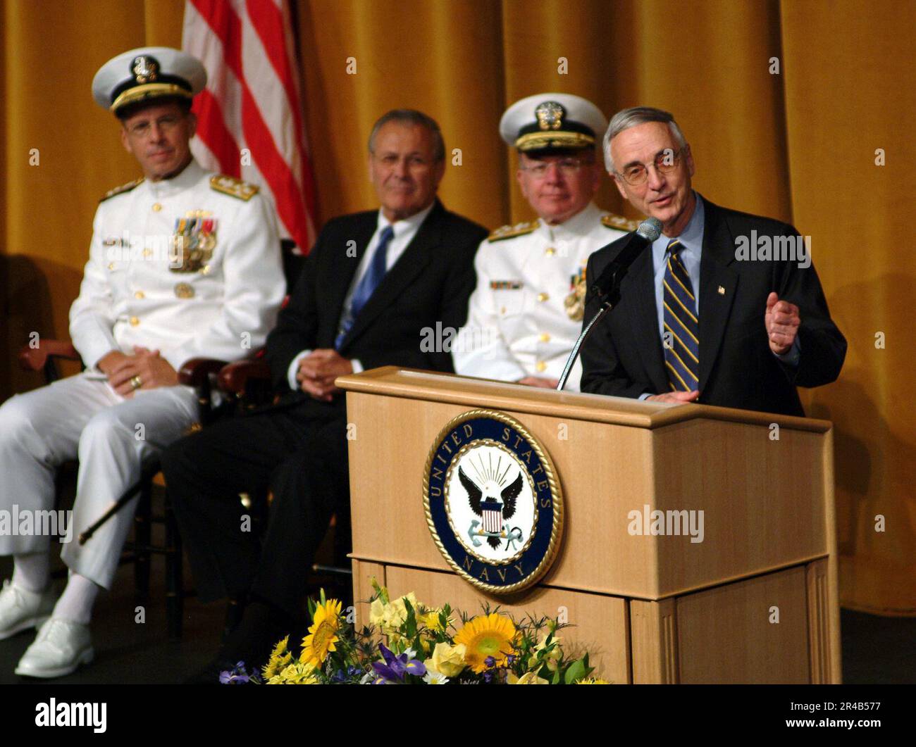 US Navy Secretary of the Navy Gordon England delivers his remarks ...