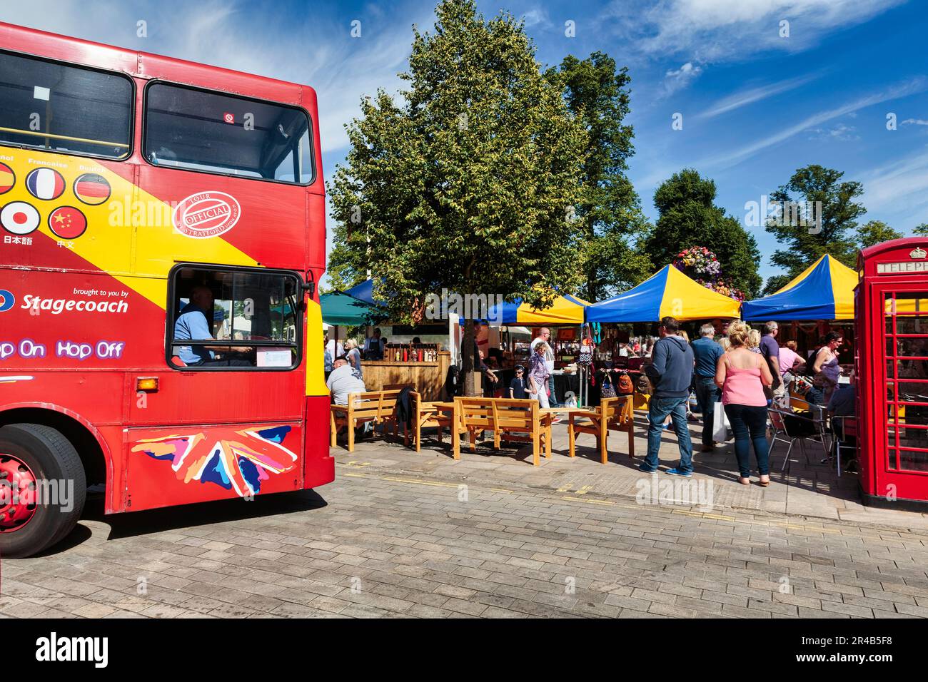 Street scene with double-decker bus and pedestrians, Stratford-upon ...