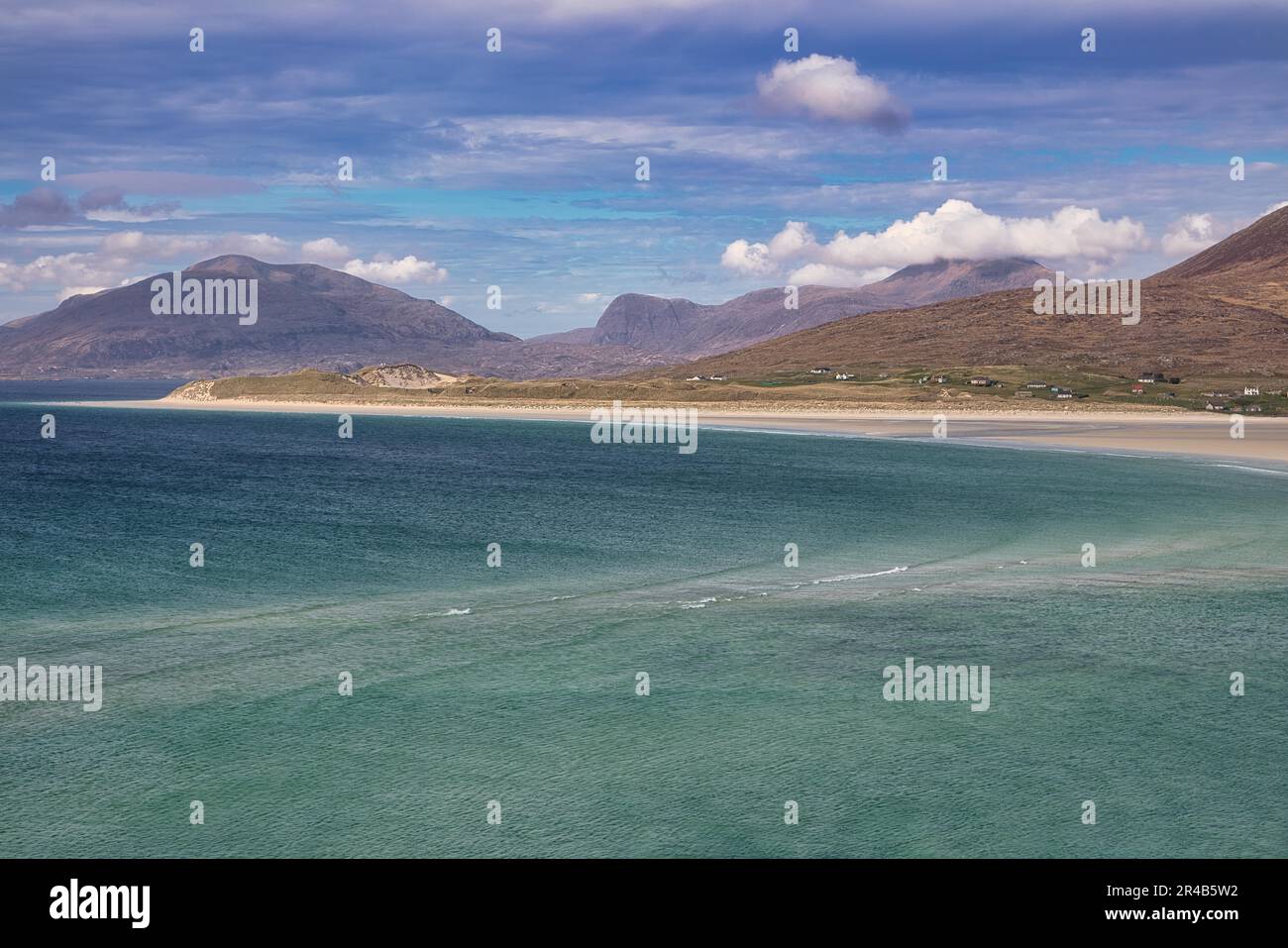 Coastline with sandy beach and mountains, Luskentyre Beach, East Loch ...