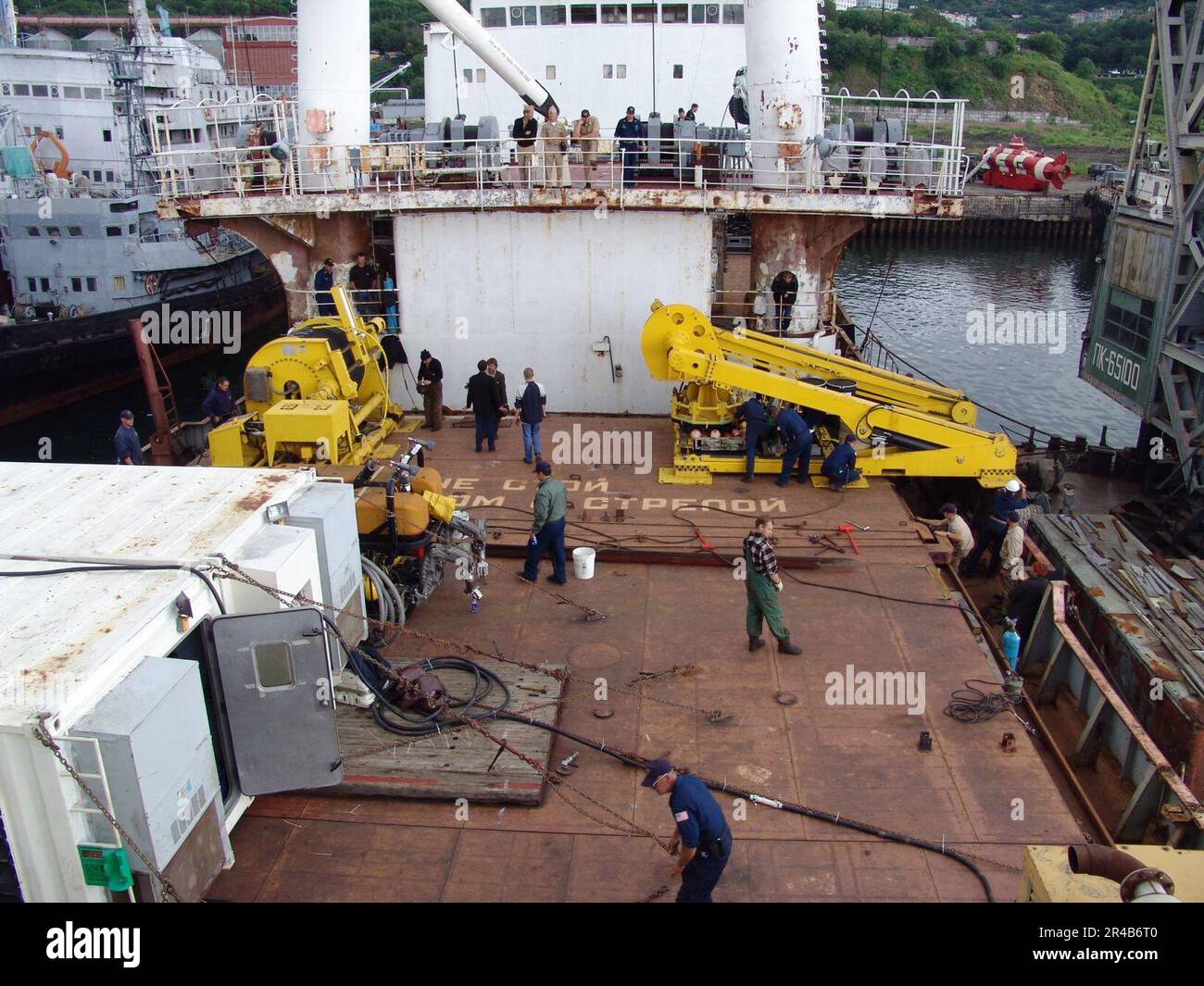 US Navy Remote operated vehicle equipment is fitted aboard a Russian ...