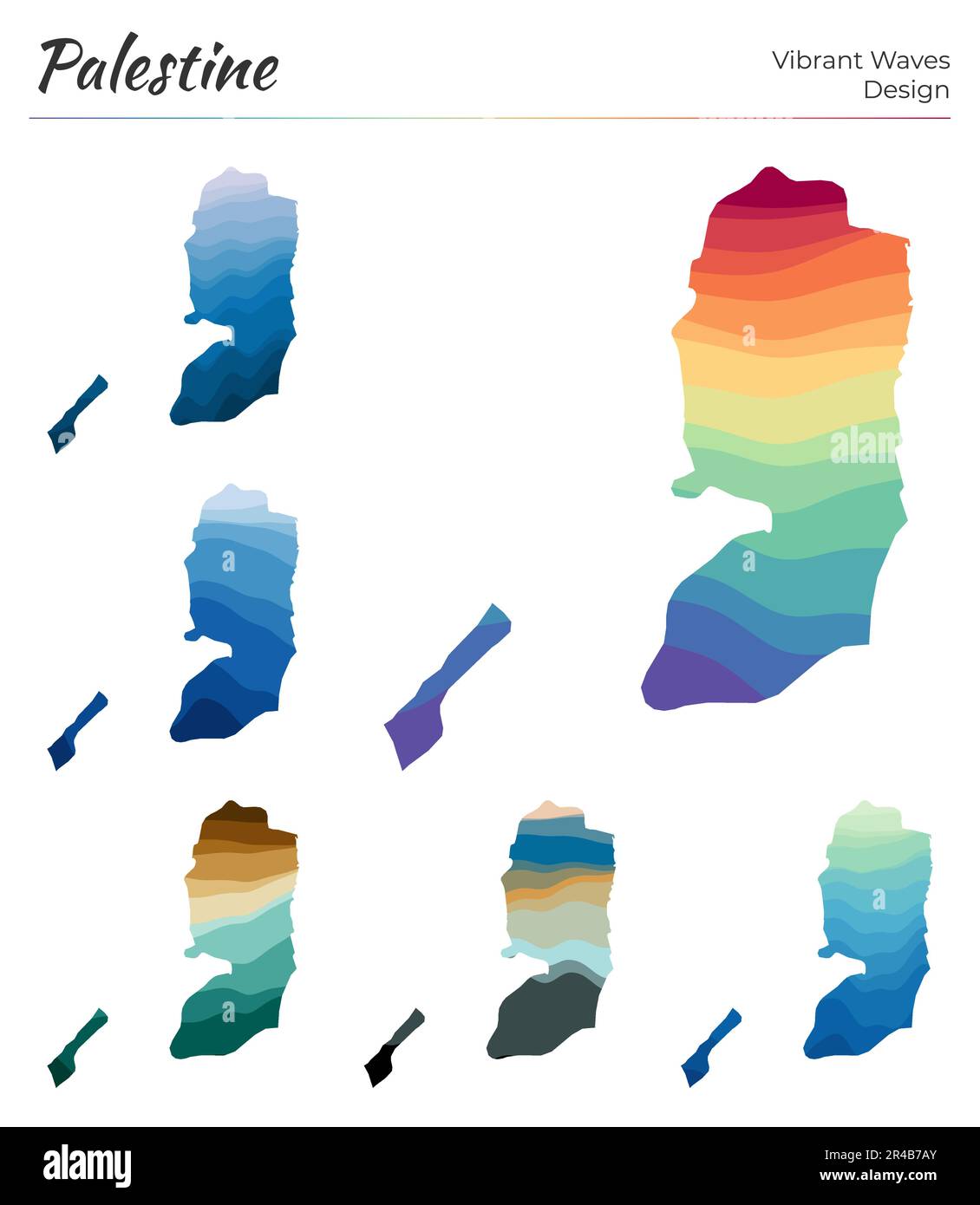 Set of vector maps of Palestine. Vibrant waves design. Bright map of ...