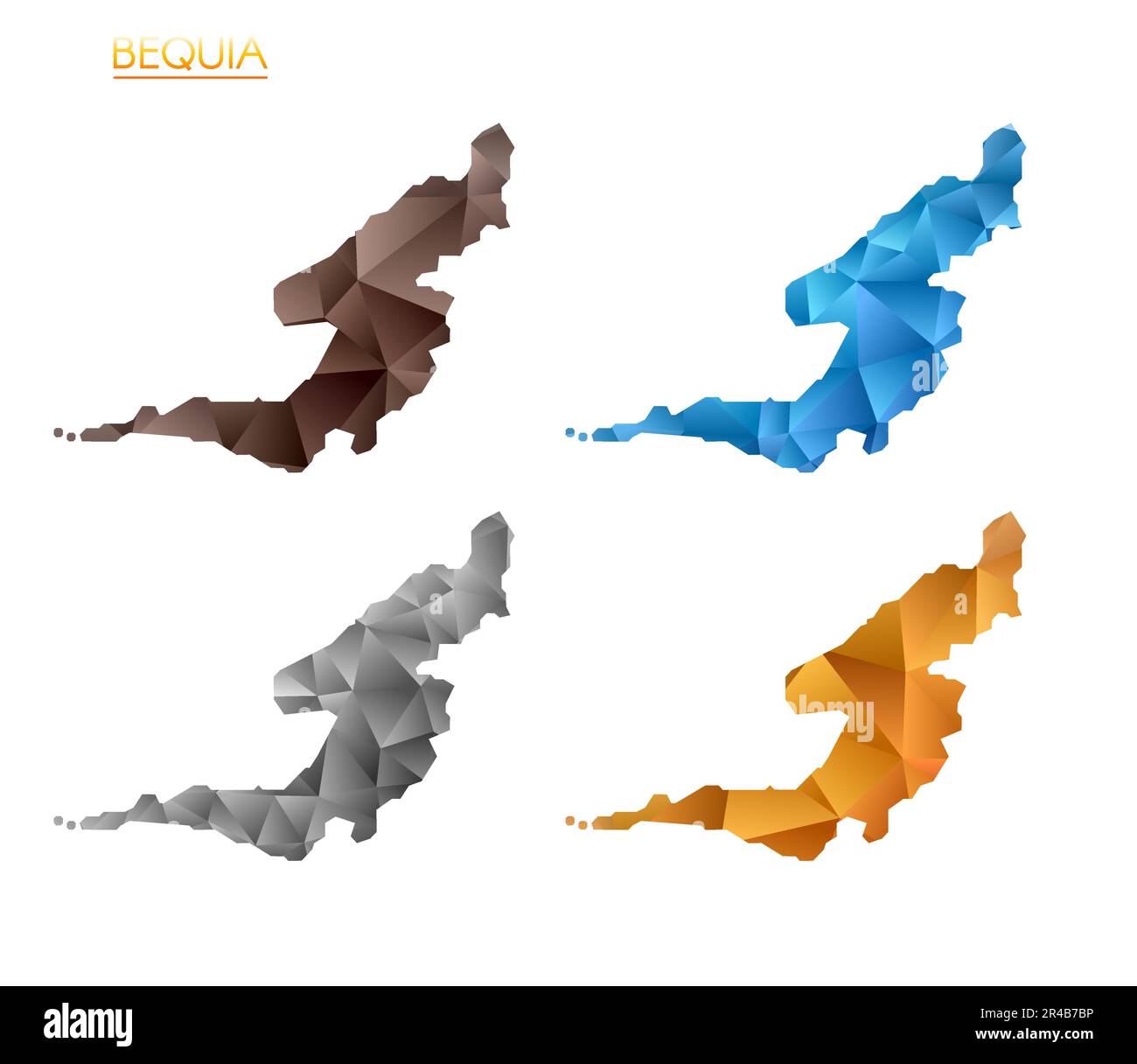 Set of vector polygonal maps of Bequia. Bright gradient map of island ...