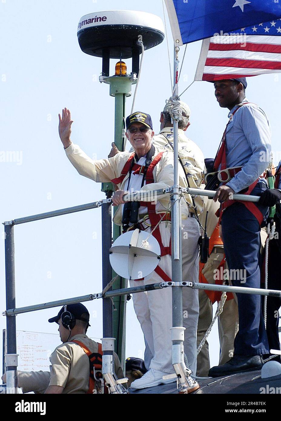 US Navy Former President Jimmy Carter waves from the Sea Wolf-class ...