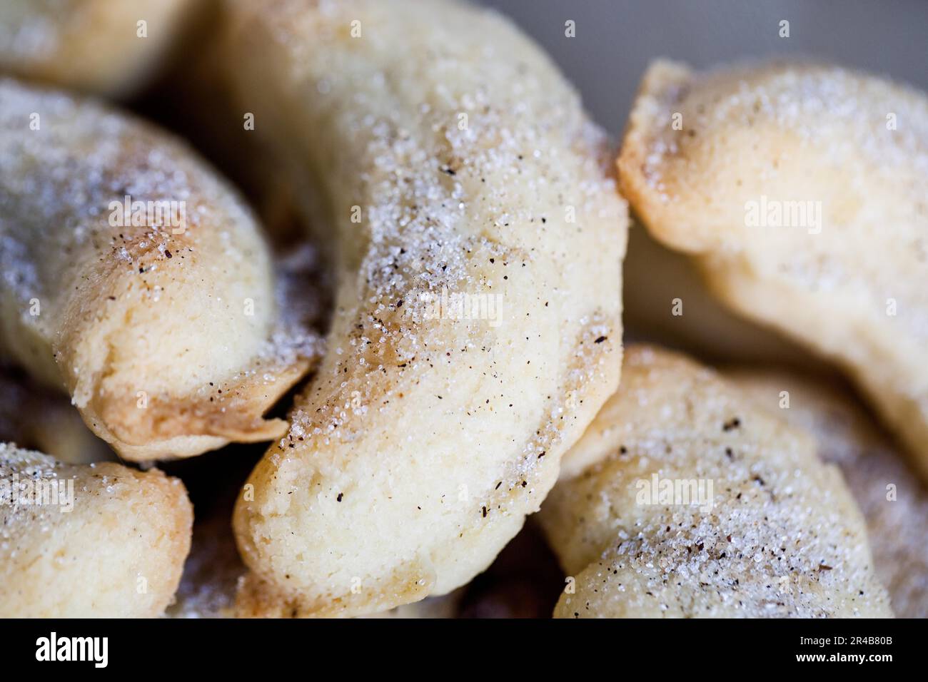 Homemade vanilla crescents dusted with icing sugar and vanilla sugar ...