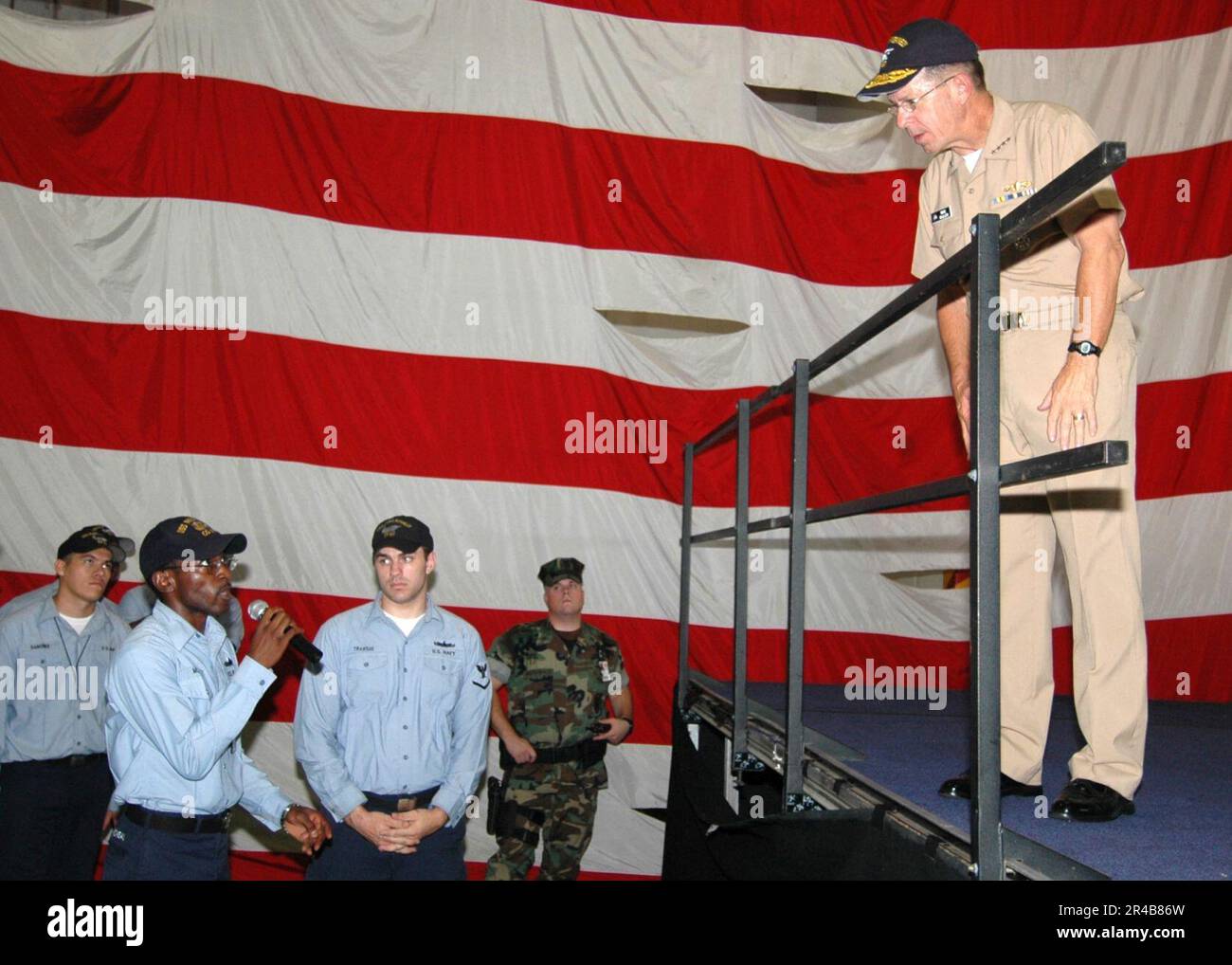 US Navy A Sailor asks a question to Chief of Naval Operation (CNO) Adm ...