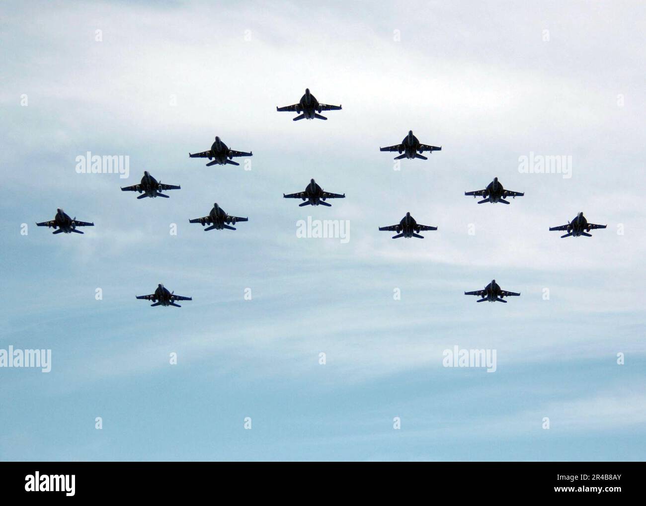 US Navy Twelve F-A-18F Super Hornets perform a formation fly Stock ...