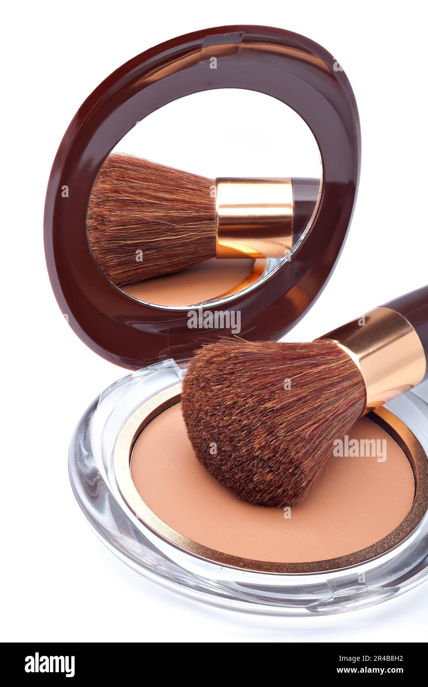 Makeup Powder and Brush on a white background Stock Photo - Alamy