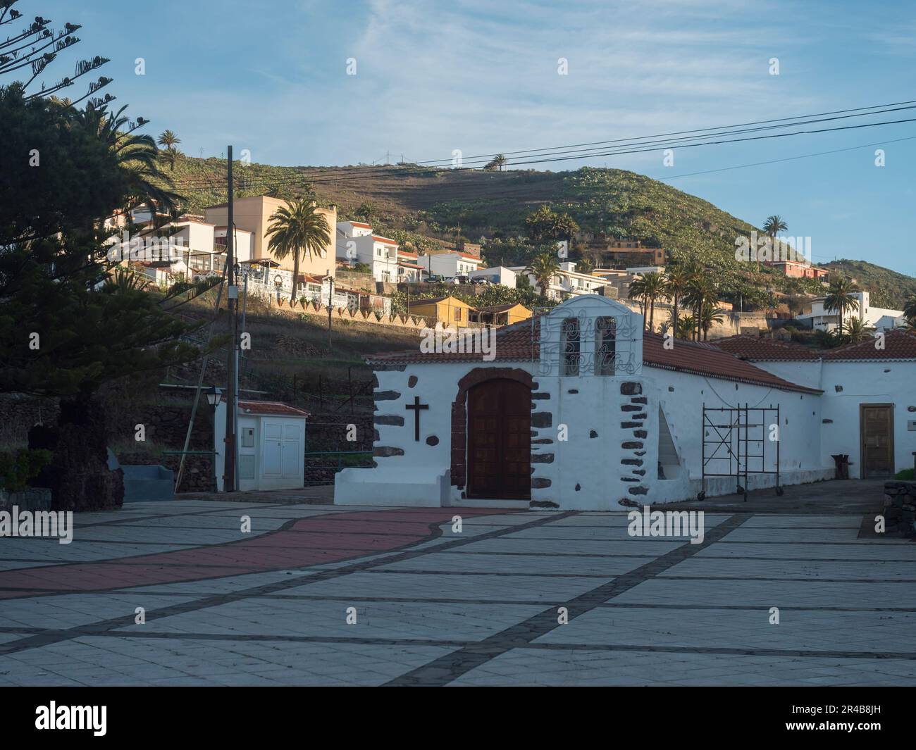 Traditional white church Parroquia Nuestra Senora de la Salud at Arure ...
