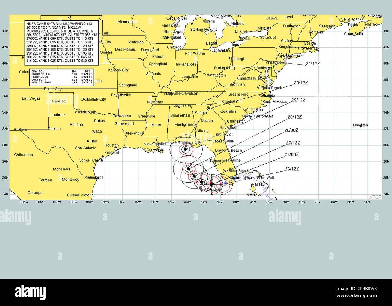 US Navy Navy weather graphic showing Hurricane Katrina after it crossed ...