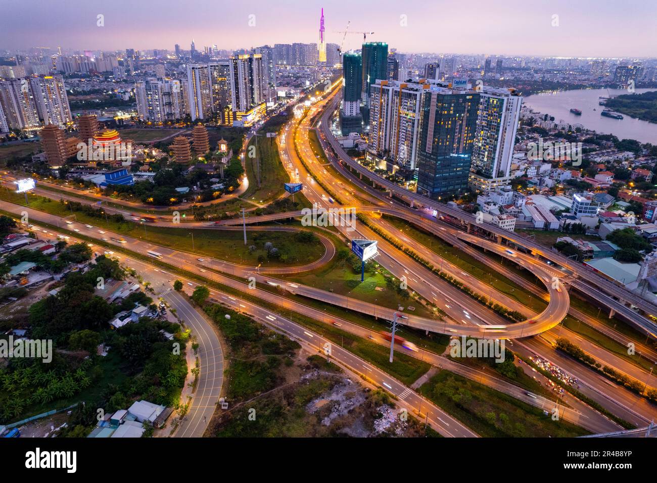 Sunset at overpass bridges in Cat Lai juntion, Ho Chi Minh city ...